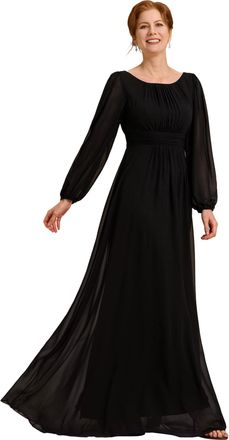 Ever-pretty Damen Long Mutter Der Braut Abendkleider Lange Ärmel Chiffon Rundkragen Ärmellos Elegant Schwarz 44EU