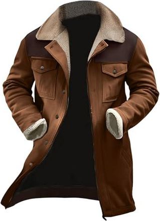 Generic Veste dhiver chaude en daim pour homme avec doublure en polaire - Style vintage - Style d&eacute;contract&eacute; - Avec poches - Coupe-vent - Coupe-vent - Couleur 