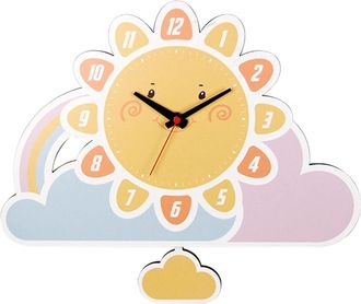 Baoblaze perfk Cartoon Wanduhr mit Dekorativer Pendeluhr Aus Holz f&uuml;r Den Schulkindergarten, Sonne