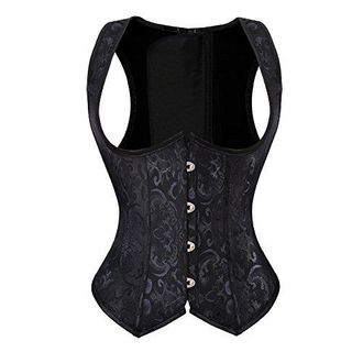 Grebrafan Corset Top Serre Taille Broderie Steampunk (EUR(42-44) 3XL, Noir)