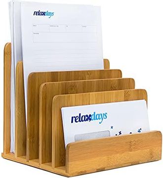 Relaxdays Dokumentenhalter Bambus, 5 Fächer, Prospekte, Zeitschriften, Briefablage, HBT: ca. 23 x 24,5 x 20,5 cm, Natur, Braun