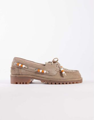 Bronx Sie-nna - Chaussures bateau en daim avec perles - Sable-Neutre