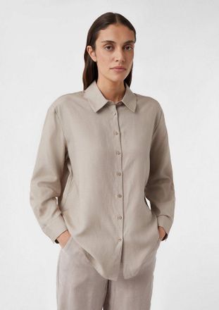 Comma Langarmbluse Bluse Hemdbluse aus Leinenmix im Relaxed Fit