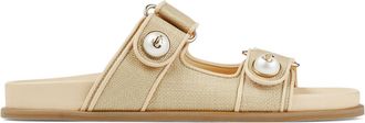 Jimmy Choo London Fayence Pearl-Embellished Woven Sandals Size 38.5