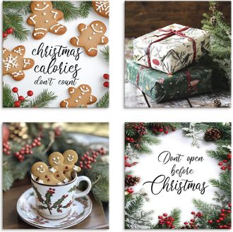 Artland Weihnachtsbilder Leinwand Set 4tlg. je 30x30 cm Advent Weihnachtsdeko Prepare for Christmas U5YR