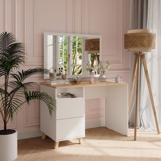 Vicco Coiffeuse Karen, Blanc/Artisan, 110cm avec tiroirs, Vicco