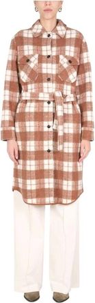 Woolrich Femme, Manteaux, Multicolore, Taille: 38 FR Veste-chemise longue &agrave; carreaux avec ceinture