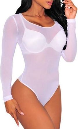 Generic Nuisette Sexy Femme Lingerie pour Femmes, Chemise D&eacute;shabill&eacute;e, Chemises De Nuit Sexy, Col Licou, V&ecirc;tements en Transparente Body Manches Longues Dentel