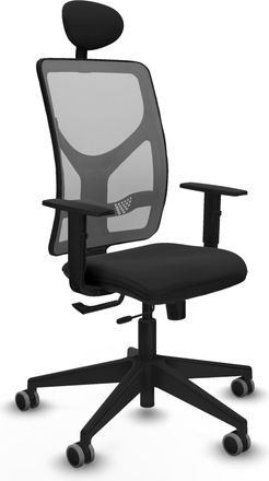 Piqueras y Crespo Schwarzer B&uuml;rostuhl mit 1D-Armlehnen, h&ouml;henverstellbare Lendenwirbelst&uuml;tze und festes Kopfteil, ausgestattet mit Syncro/Traslack und Schneideschaum, G