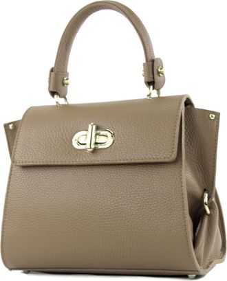 modamoda.de T182 - ital. Damen Henkeltasche Klein Leder, Farbe:Taupe