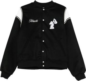 Rhude Homme, Vestes, Noir, Taille: M Baggy Collegiate Logo Short Bomber