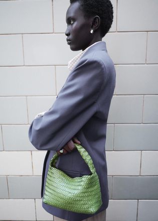 Mango Sac &agrave; main en cuir tress&eacute; vert - Femme - Taille unique - MANGO