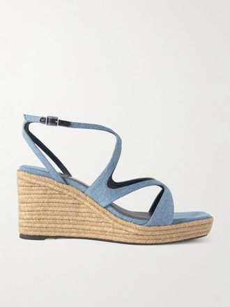 Jimmy Choo London Sandales Compensées Façon Espadrilles En Jean Ayla 85 - Bleu