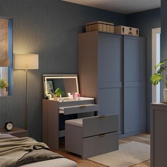 Vicco Schminkkommode Grau Wanja 80x80x46 cm - Schminktisch, Platzsparend und funktional zugleich