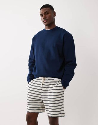 Polo Ralph Lauren Gestreifte Strick-Shorts in Wei&szlig; und Marineblau mit Markenlogo, Kombiteil
