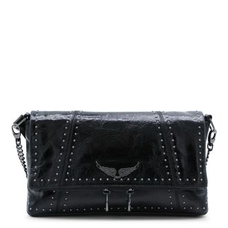 Zadig&Voltaire Hobo Bags - Black Leather Rock Ii Vintage Patent Studs Shoulde - Gr. unisize - in Schwarz - f&uuml;r Damen