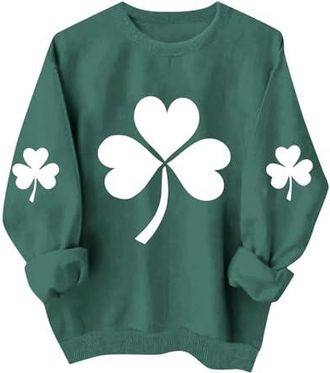 Generic Sweat-shirt &agrave; motif coeur damour pour femme - Chemise fantaisie - Grande taille - Col rond - Tr&egrave;fle irlandais - Imprim&eacute; tr&egrave;fle irlandais - Tunique amp