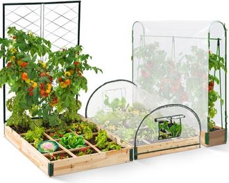 IDMarket Idmarket - Komplettset aus 3 modulierbaren K&auml;sten Gem&uuml;se- und Tomatengew&auml;chshaus + Rankgitter + H&uuml;lle