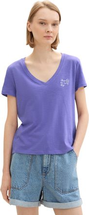 Tom Tailor Damen Basic T-Shirt mit V-Ausschnitt, vibrant purple, S