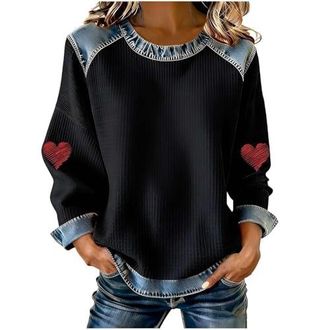 Generic Sweat-shirt &agrave; manches longues en tricot patchwork pour la Saint-Valentin pour femme - Haut &agrave; manches longues - Chemises graphiques damour - Pull d&eacute;con