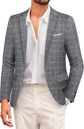 Coofandy Sportlich Herren Sakko Modern Freizeit Blazer Klassischer Anzug 1 Knopf Jackett Regular Fit Leichte Anzugjacke Kariert Grautextile 3XL