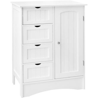 ML Design Ml-design - Badezimmerschrank Weiß, 55x81x30 cm, Badschrank mit 1 Tür, 4 Schubladen, viel Stauraum, freistehend, Landhausstil, Badkommode aus