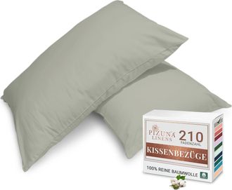 Pizuna Kissenbezug 40x80 cm 2er Set Baumwolle Silber, Atmungsaktiv 100% langstaplige Baumwolle in Perkalbindung Nur Kissenbezug (Silber Kissenbezug 2er Set)