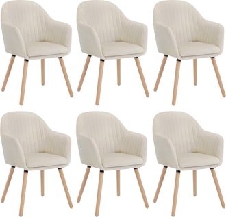 Woltu Esszimmerstühle 6er Set Küchenstuhl Wohnzimmerstuhl Polsterstuhl Design Stuhl mit Armlehne Samt Massivholz Cremeweiß BH95cm-6