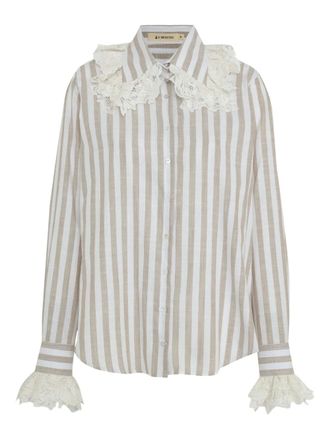 Lethicia Bronstein Gestreiftes Hemd mit Spitzenborte - Nude