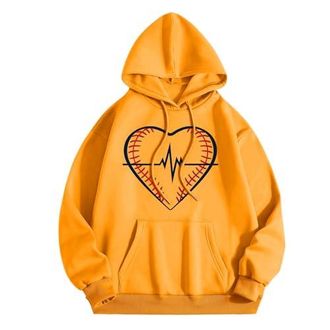 Generic 2026 Sweat &agrave; capuche d&eacute;contract&eacute; imprim&eacute; coeur pour femme, Orange, XXL