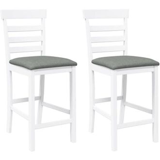 vidaXL Tabourets de bar avec coussins 2 pcs blanc bois massif dhévéa Vidaxl
