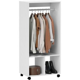HOMCOM Mobiler Kleiderschrank Garderobe Schrank mit Regal 4 Schwenkr&auml;der f&uuml;r Wohnzimmer Schlafzimmer, Aluminiumlegierungen, 60 x 40 x 127 cm, Wei&szlig; - Homcom