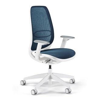 Sedus se:air Ergonomischer Drehstuhl, B&uuml;rostuhl, Kunststoff mit Rezyklat-Anteil, 100% Recyclingf&auml;hig, Blau,Wei&szlig;, 42-55cm, bis 130kg Belastbar