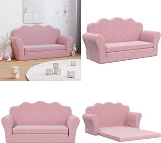vidaXL Canap&eacute;-lit pour enfants 2 places rose peluche douce - Canap&eacute; Enfant - Canap&eacute; Lit Enfant - Mobilier B&eacute;b&eacute; - Meubles Enfant - Fauteuil Enfant