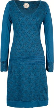 vishes Leichtes Jerseykleid Langarm mit Punkten in T&uuml;rkis | Gr&ouml;&szlig;e 4XL (48-50) | Handgefertigt aus 100% Baumwolle | Ideal f&uuml;r Herbst & Fr&uuml;hjahr | Nachhaltige 