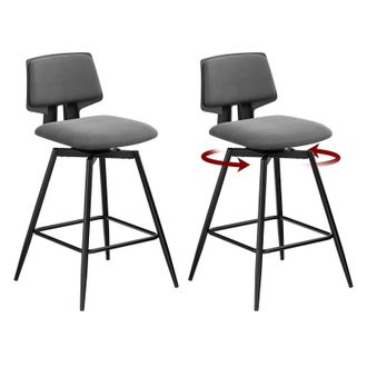 Woltu Barhocker 2er Set, Barstuhl 360&deg; drehbar, K&uuml;chenhocker mit R&uuml;ckenlehne Fu&szlig;st&uuml;tze, f&uuml;r K&uuml;che Bar Restaurant, Metallrahmen, aus Milchzarter Pl&uuml;sch, Dunk