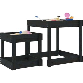 vidaXL Tables &agrave; sable 2 pcs noir bois de pin massif