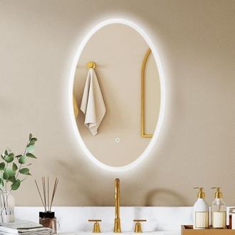 HOMCOM Miroir Salle de Bain avec &eacute;clairage 80x50cm, Miroir LED Mural Ovale, Anti-bu&eacute;e, 3 Couleurs lumi&egrave;re, dimmable, m&eacute;moire, r&eacute;tro&eacute;clair&eacute; et Frontal, Verre 