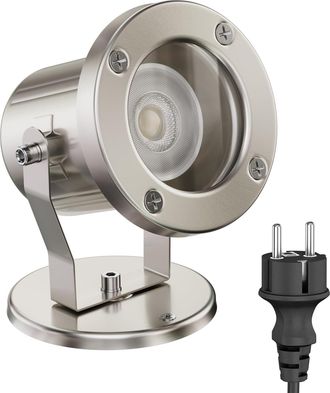 LEDs Com Gartenstrahler MIBU für außen, IP55, chrom matt, inkl. LED GU10 Lampe (warmweiß, 7,6W, 1103lm, 33°)