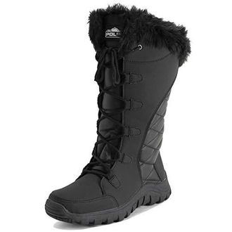 Polar Femmes Matelassée Fausse Fourrure Lhiver Canard Semelle En Caoutchouc Durable Neige Pluie Extérieure Bottes - Noir Cuir Grand - UK4/EU37 - YC0659