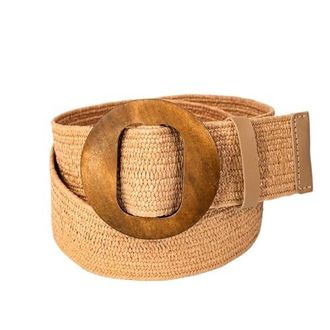 Generic Ceinture tissée élastique en paille pour femme - Ceinture de taille tendance pour femme - Ceintures bohème tissées, marron clair, 105 cm