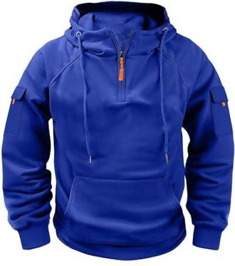 Generic Hauts &agrave; capuche avec poche pour homme, tendance, d&eacute;contract&eacute;, semi-zipp&eacute; sur le devant, chandail de sport, pull de sport, coupe ample, pour lext&eacute;rieur