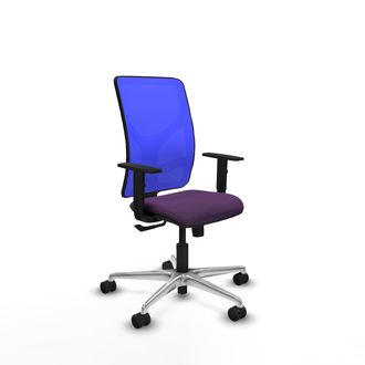 Piqueras y Crespo B&uuml;rostuhl mit 1D-Armlehnen, h&ouml;henverstellbare Lendenwirbelst&uuml;tze, ausgestattet mit 3 Positionen und Schneideschaum, mit 65 mm Nylon-Rollen, Blau/Viole