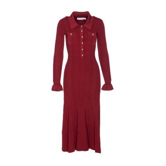 Self Portrait Geripptes Midikleid aus Strick - - Dresses - Damen - Rot - M