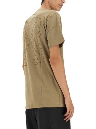 Off-white Arrow Embroidery Cotton T-Shirt - Beige