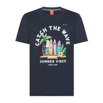 Sun 68 Kurz&auml;rmeliges T-Shirt mit gro&szlig;em Logo - - Tops - Herren - Blau - M
