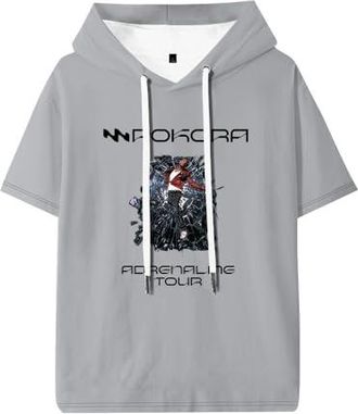 Generic M. Pokora Adrenaline Tour T-shirt &agrave; capuche Femmes Hommes Mode T-shirt &agrave; manches courtes Casual Streetwear Tops, gris, XL