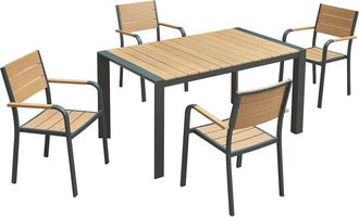 Vente-Unique Salle &agrave; manger de jardin en aluminium : une table L.150 cm et 4 fauteuils empilables - Naturel clair et anthracite - NYROS de MYLIA