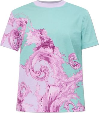 Versace Jeans Couture Femme, Tops, Bleu, Taille: 42 FR Barocco Print T-shirt