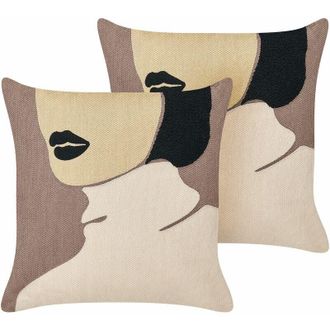 Beliani Dekokissen 2er Set SILPHIUM Baumwolle 45 x 45 cm Braun Abstraktes Muster